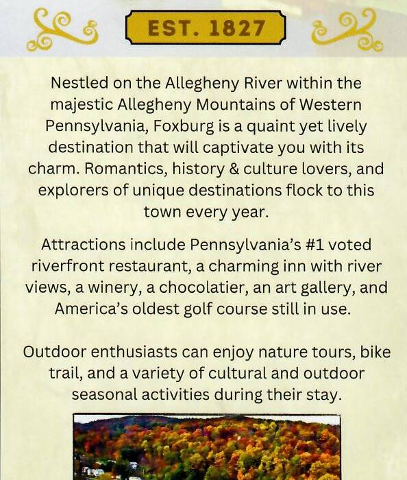 Clarion County - Village of Foxburg - Getaways On Display